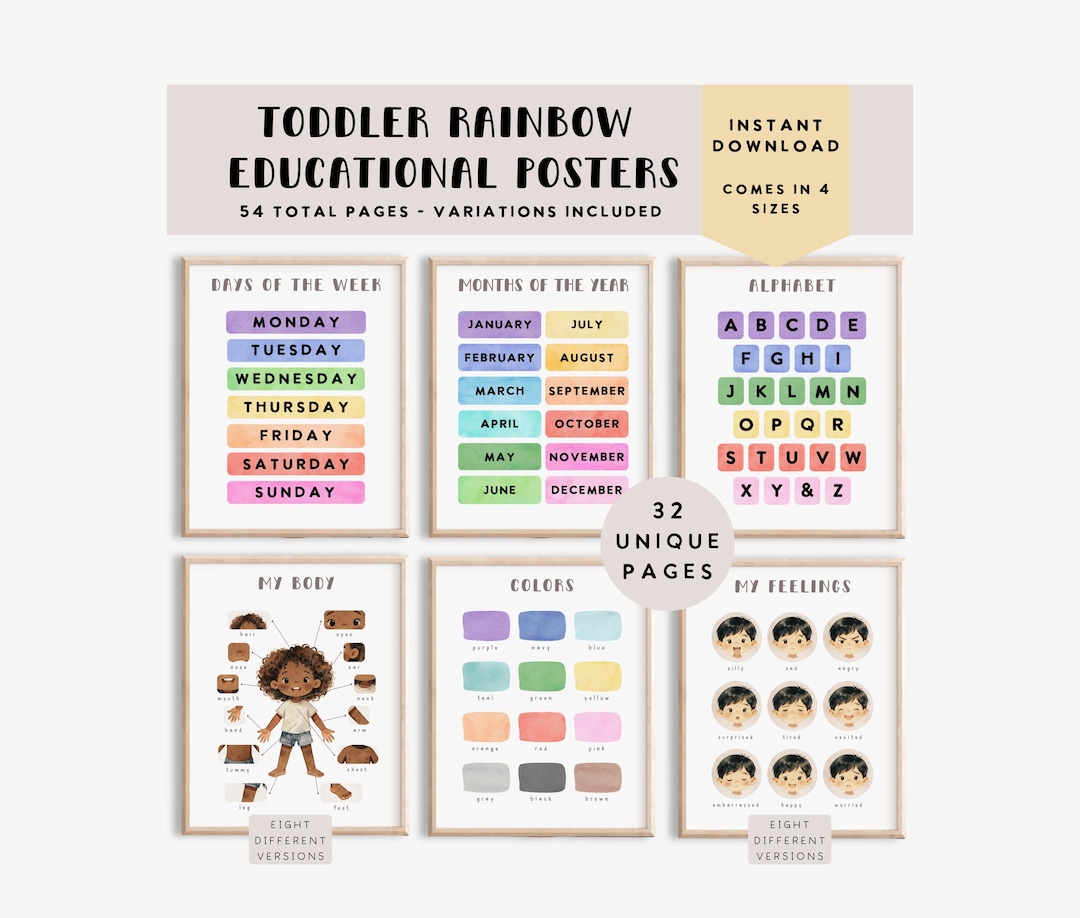 Rainbow Educational Posters for Your Toddler Playroom, Preschool ...