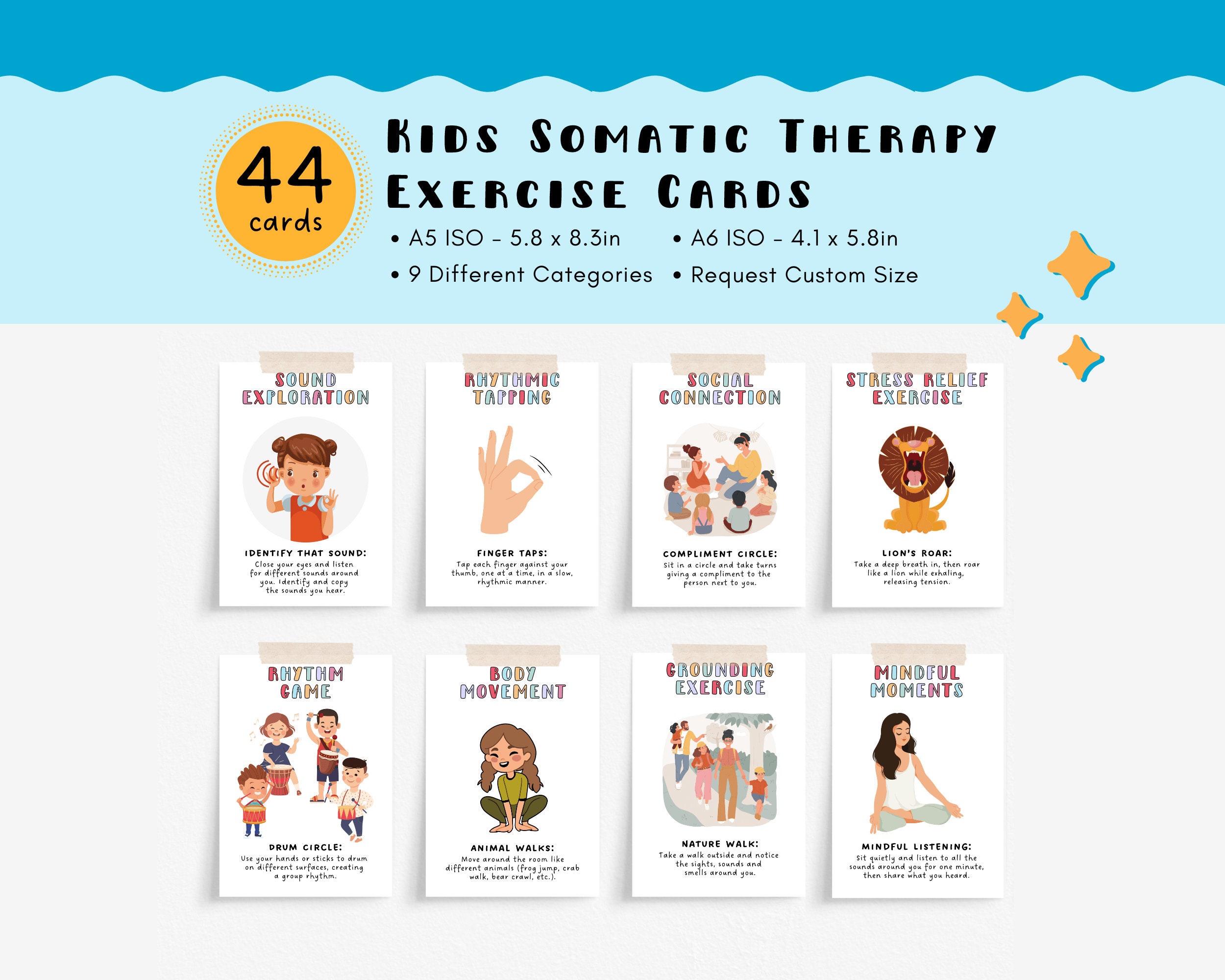 44 Trauma Response Somatic Therapy Coping Skill Cards for Kids, PTSD ...