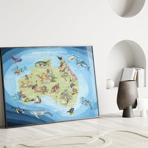 Australian Animals Map Print for Classroom Wall Decor, Educational Kids ...