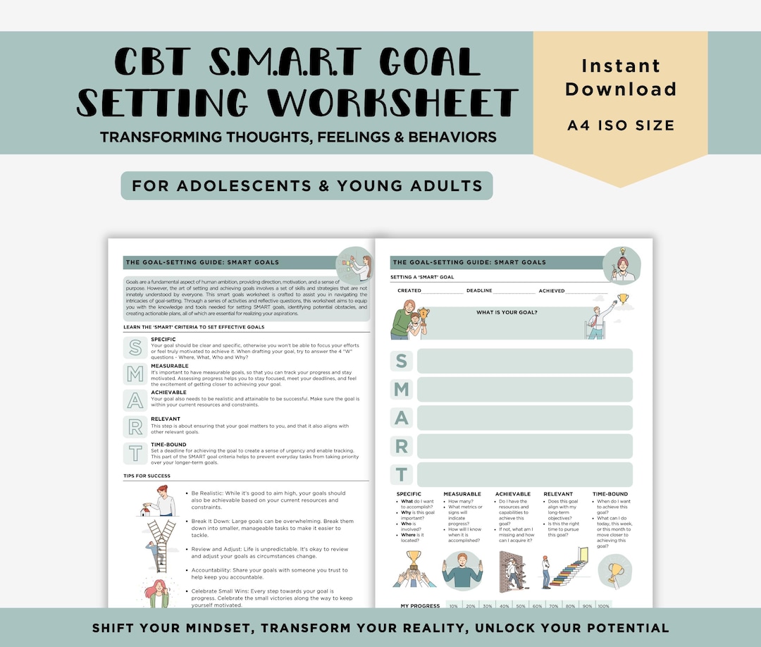Goal Setting Template Worksheet for Adolescents and Young Adults, Goal ...