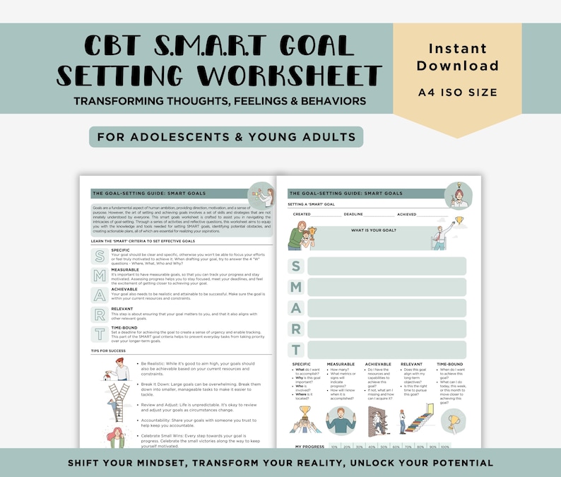 Goal Setting Template Worksheet for Adolescents and Young Adults, Goal ...