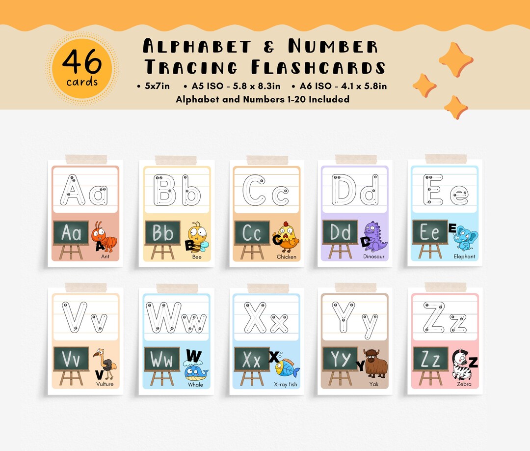 Alphabet & Number Tracing Flashcards: Preschool Printable (digital ...