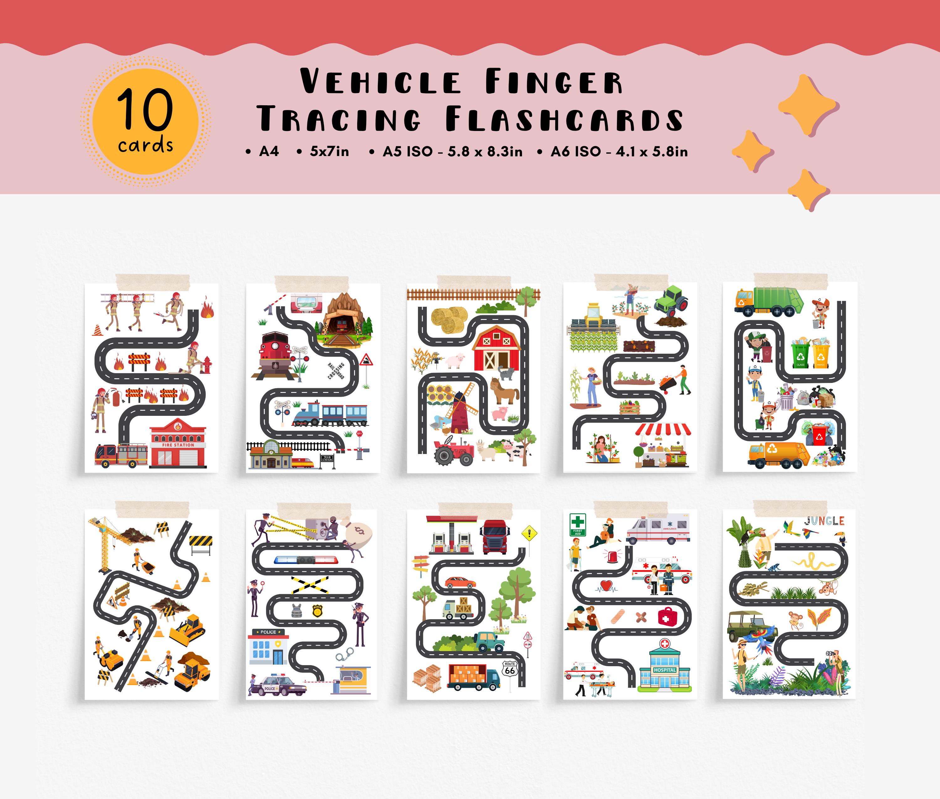 Vehicle Finger Tracing Flashcards for Your Calm Down Corner Kit, Kids ...