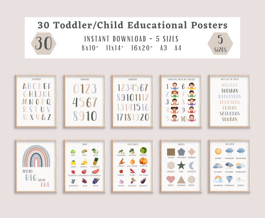 30 Toddler and Child Educational Posters - Classroom Decor, Homeschool ...