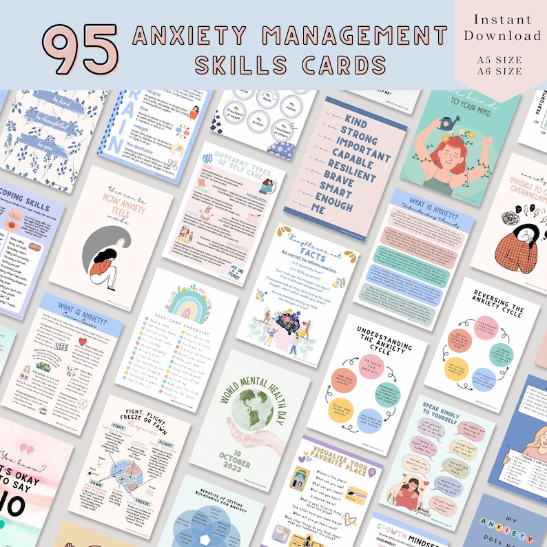 Anxiety Relief Coping Skills Flashcards, Mindfulness Cards, Anxiety ...