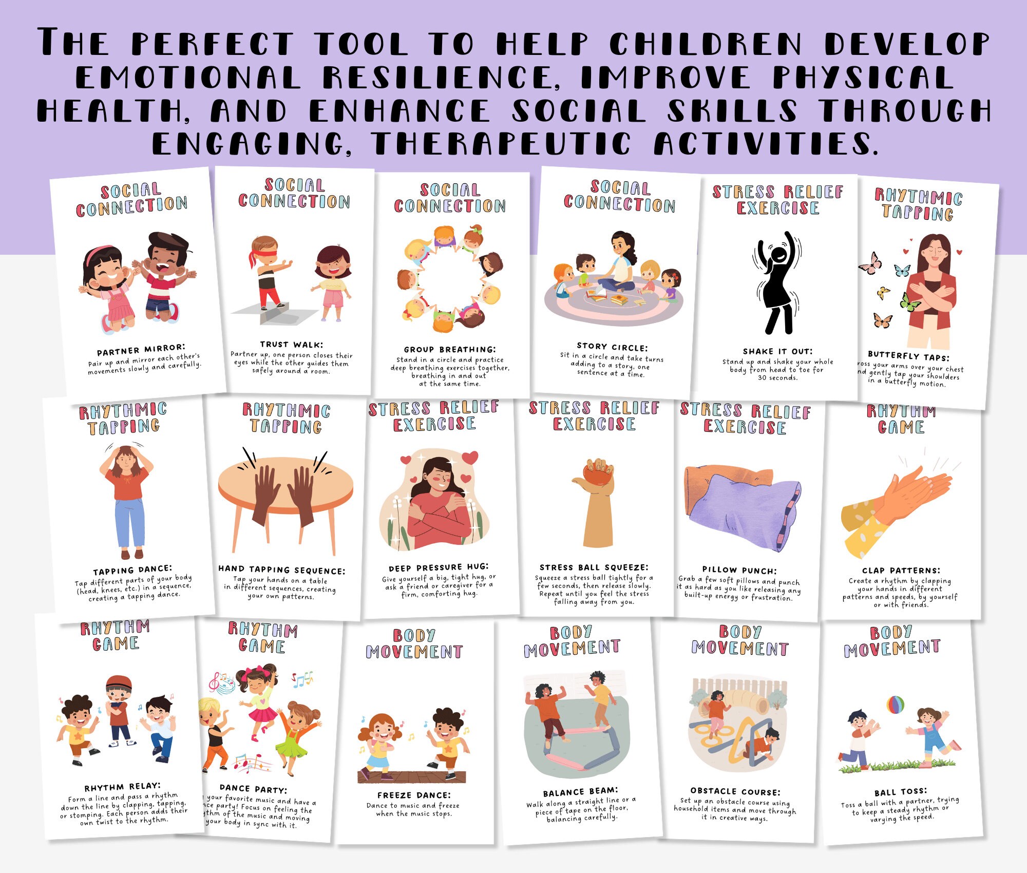 44 Somatic Therapy Coping Skill Cards for Kids, PTSD Therapy Grounding ...