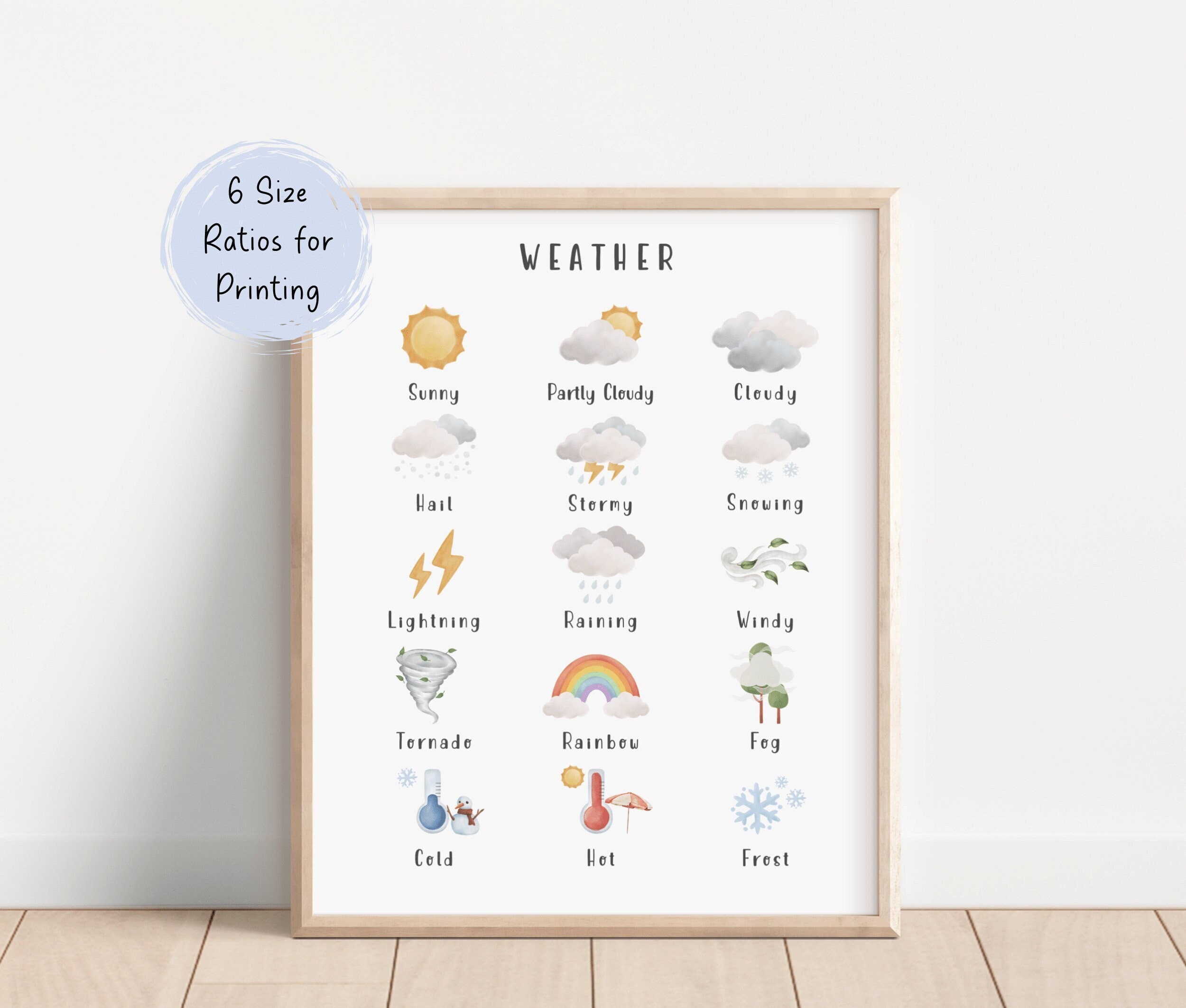 Weather Poster, Educational Montessori Nursery, Kids Weather Print ...