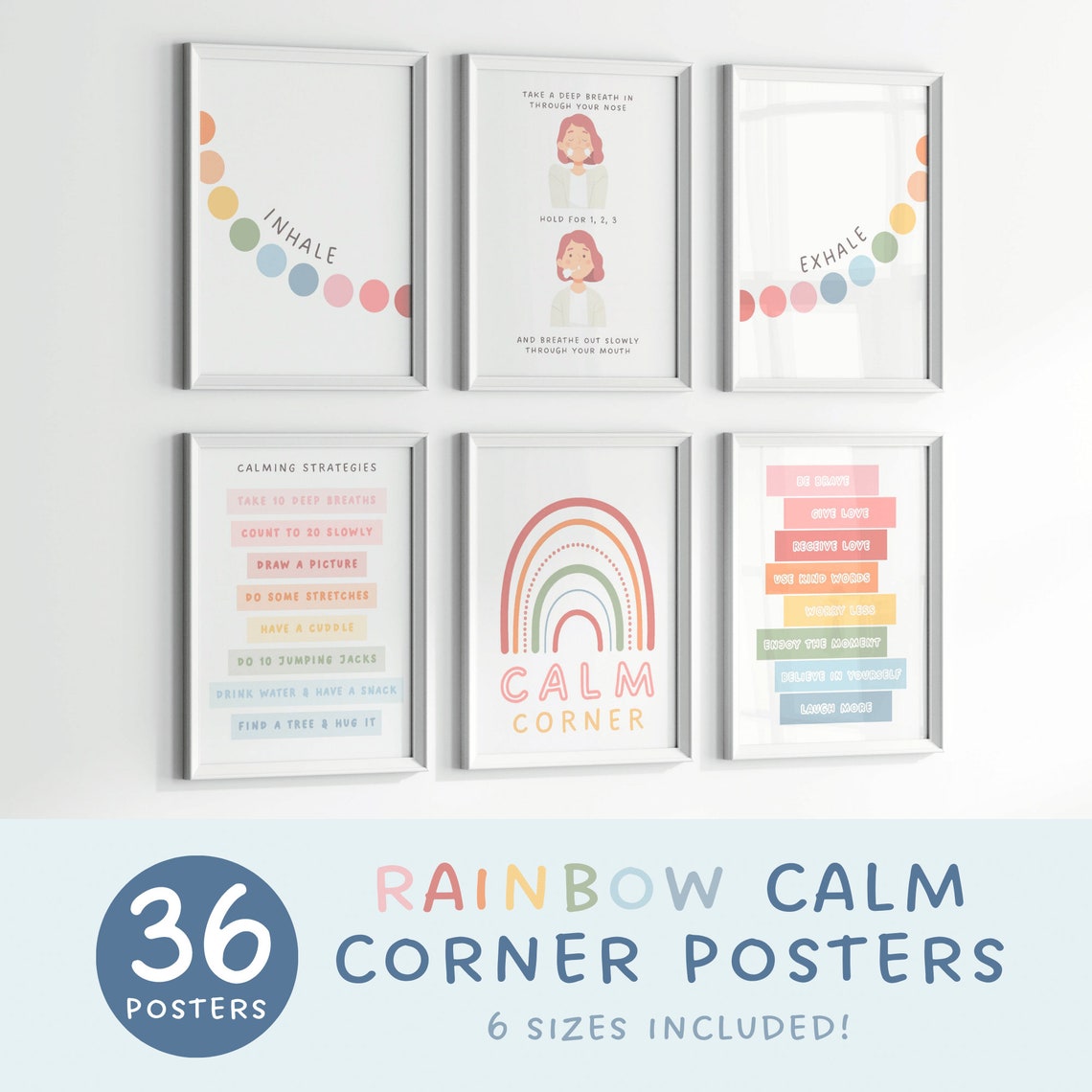 Calm Corner Posters in Rainbow Colors, Therapy Office Decor ...