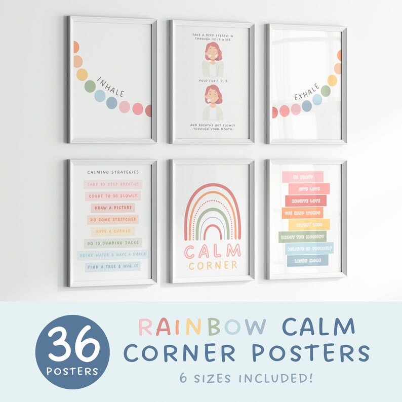 Calm Corner Posters in Rainbow Colors, Therapy Office Decor ...
