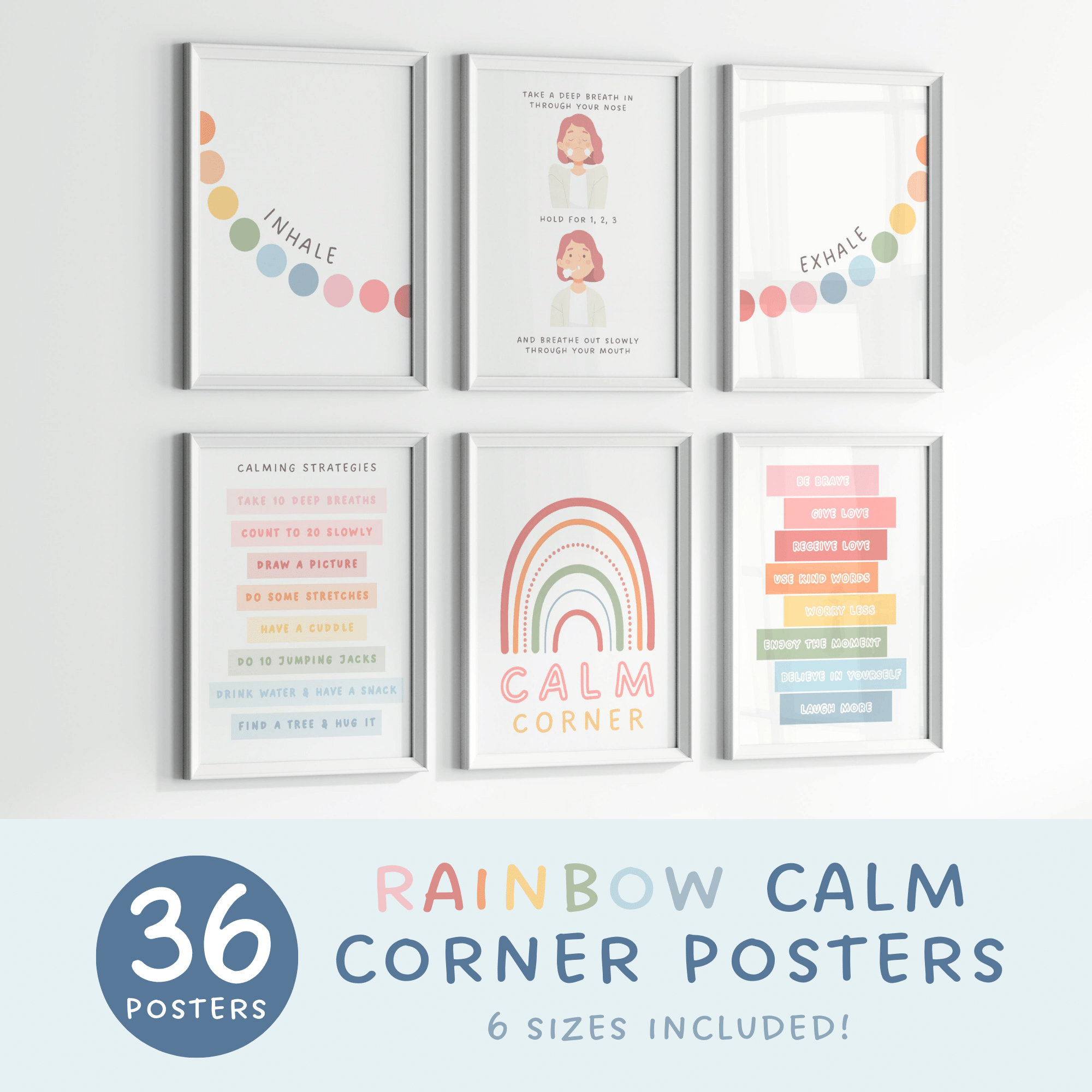 Calm Corner Posters in Rainbow Colors, Therapy Office Decor ...