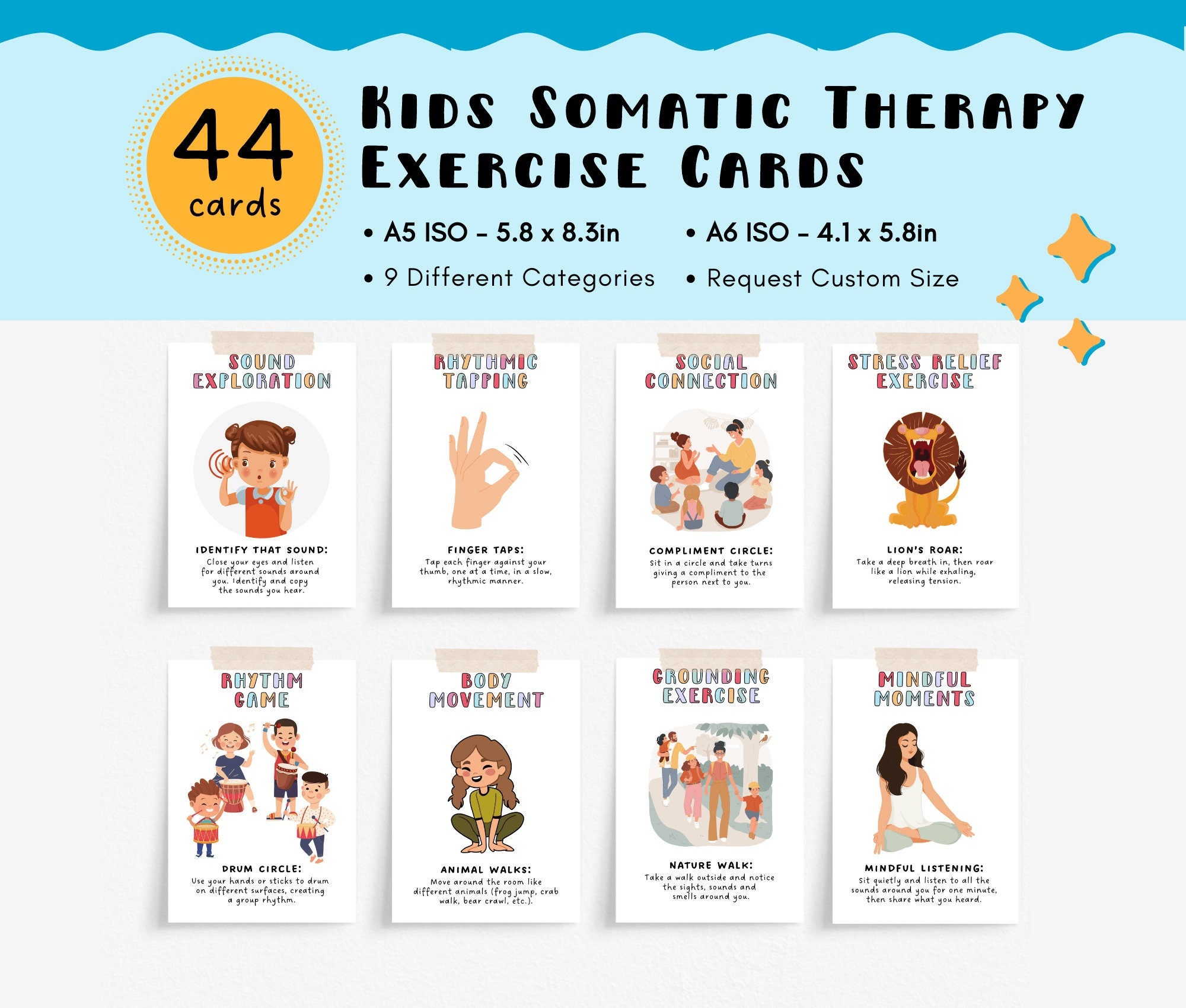 44 Somatic Therapy Coping Skill Cards for Kids, PTSD Therapy Grounding ...