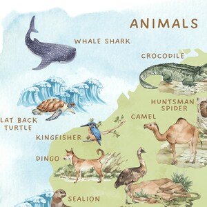 Australian Animals Map Print for Classroom Wall Decor, Educational Kids ...