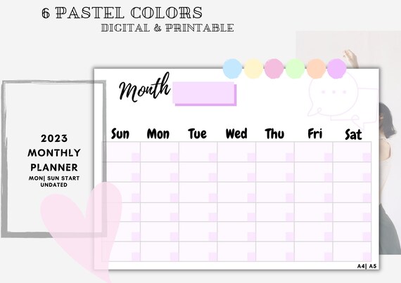PASTEL 2023 Monthly Planner Printable 2023 Planner Undated - Etsy