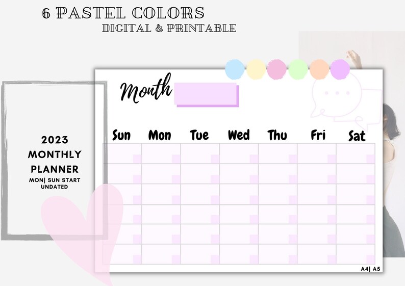 PASTEL 2023 Monthly Planner Printable 2023 Planner Undated - Etsy