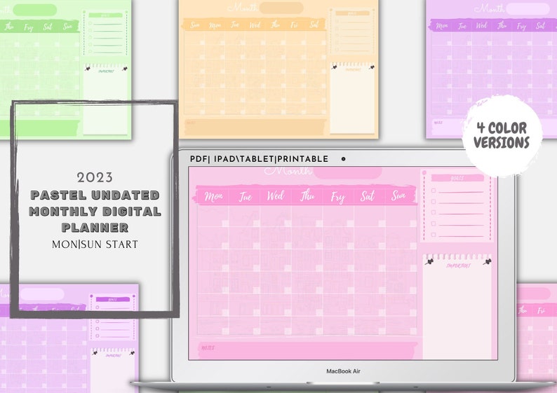 PASTEL 2023 Monthly Planner Printable 2023 Planner Undated - Etsy