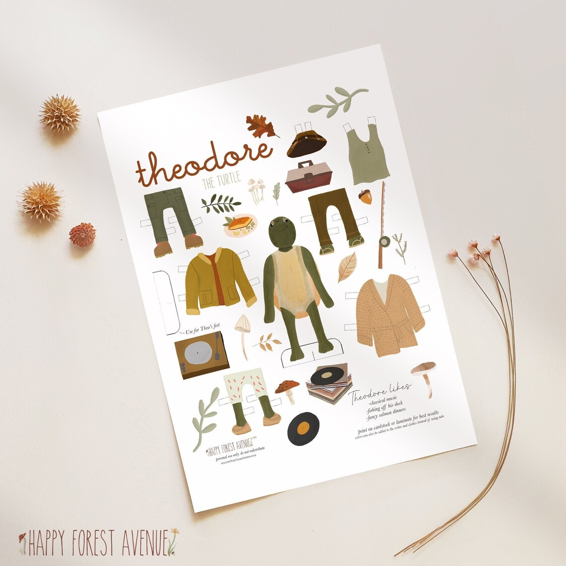 Theodore the Turtle Paper Doll Printable Digital Download Kid Craft - Etsy