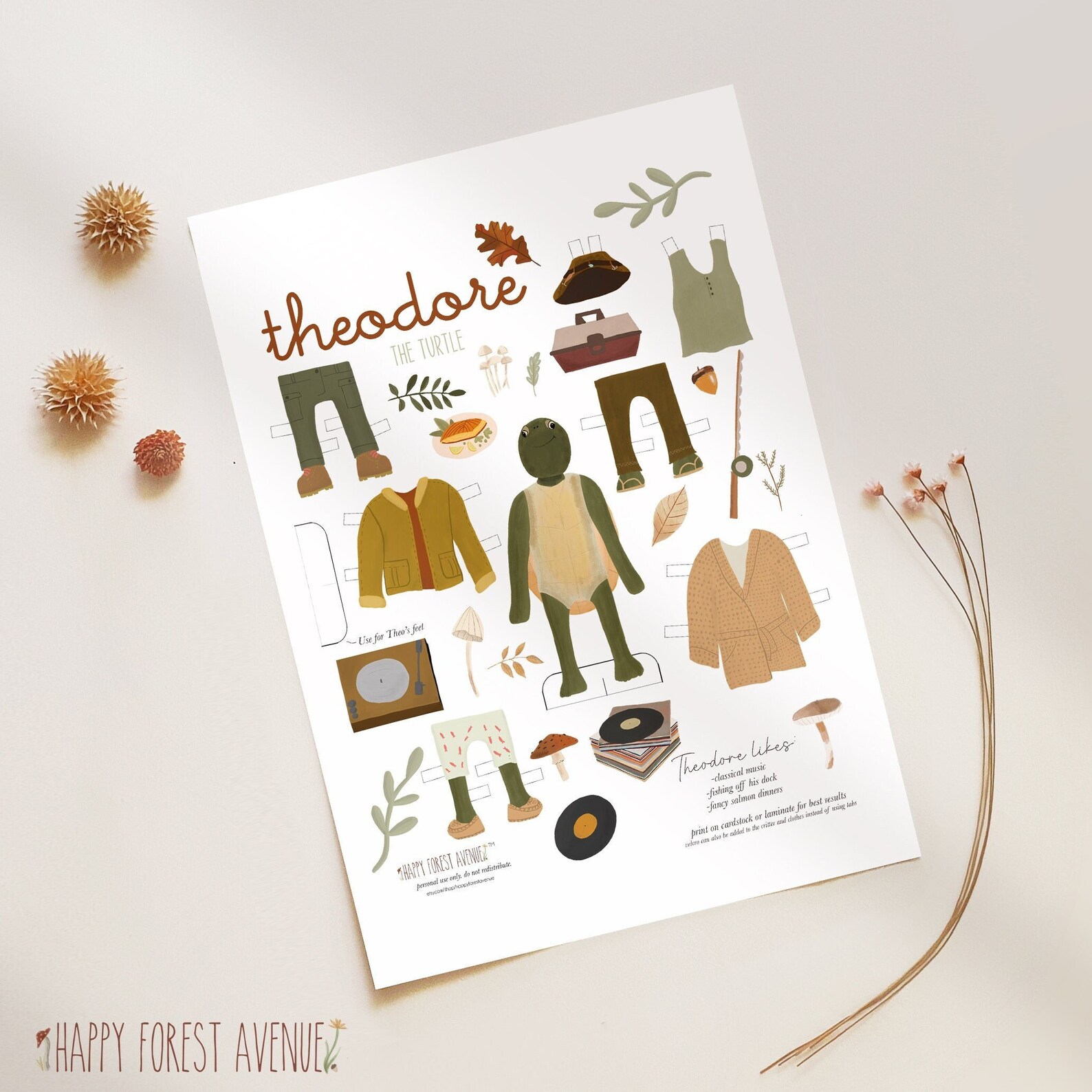 Theodore the Turtle Paper Doll Printable Digital Download Kid Craft - Etsy