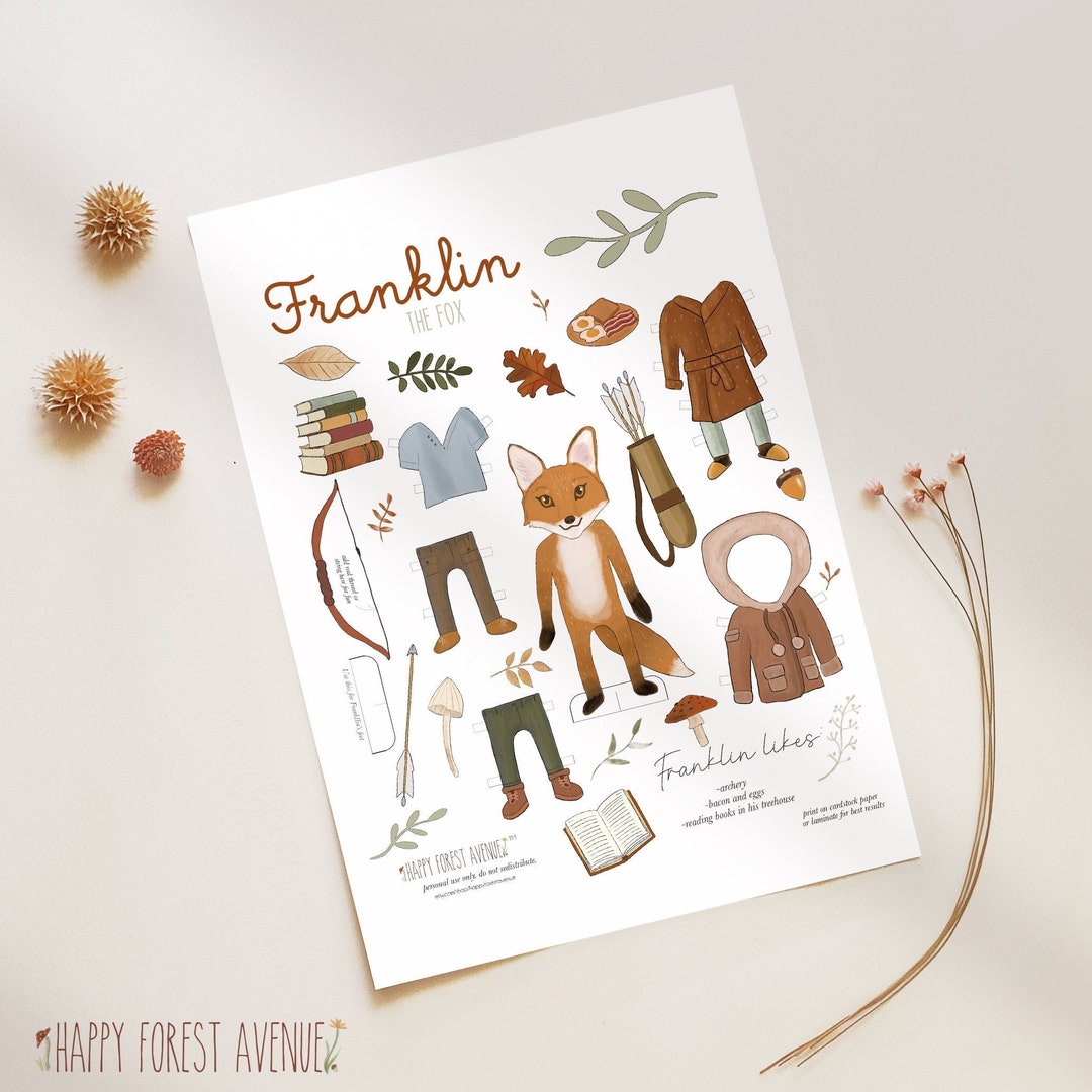 Franklin the Fox Paper Doll Printable Digital Download Kid Craft - Etsy