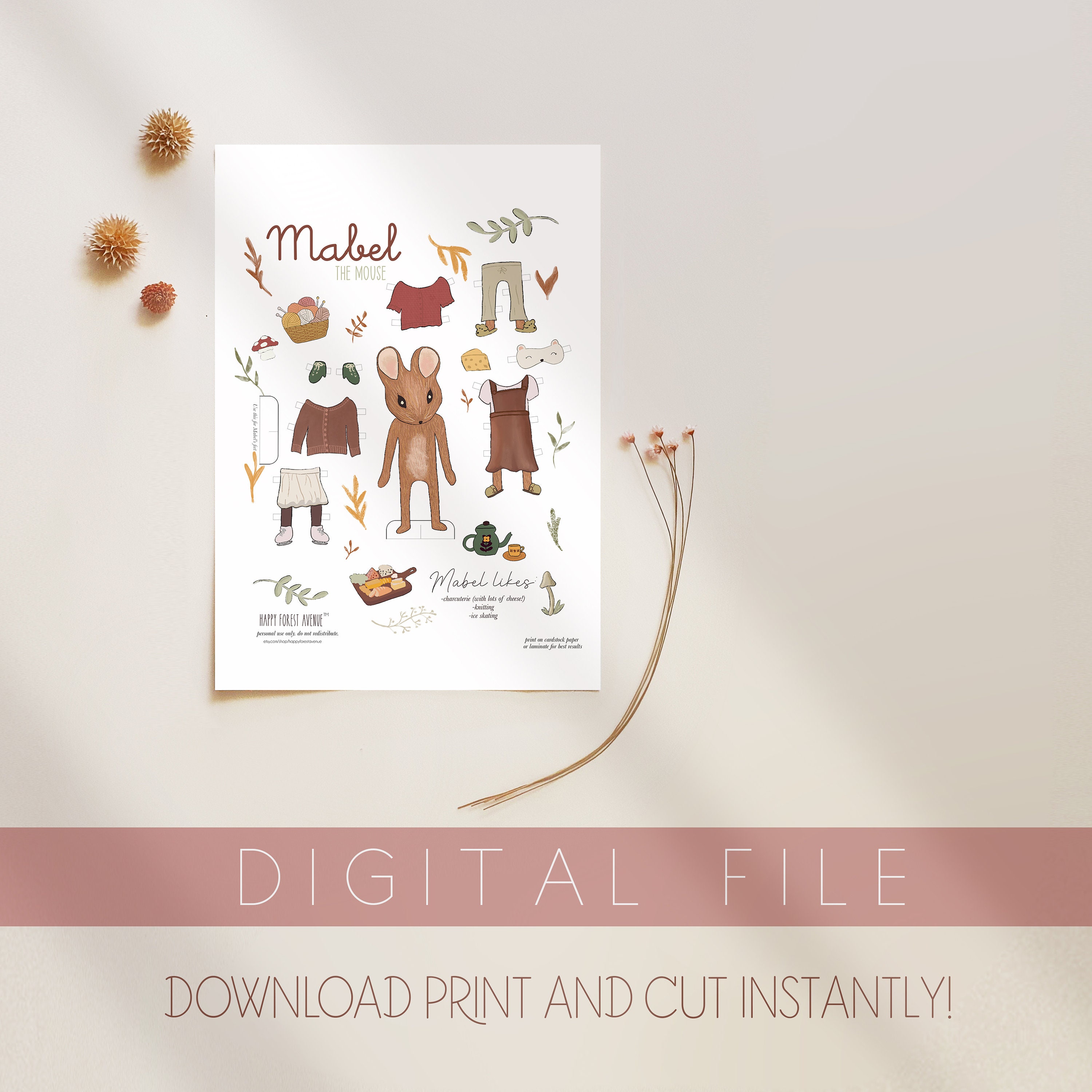 Mabel the Mouse Paper Doll Printable Digital Download Kid Craft - Etsy