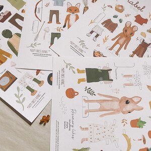SET OF 4- Whimsical Forest Paper Dolls Mouse Fox Turtle Rabbit ...