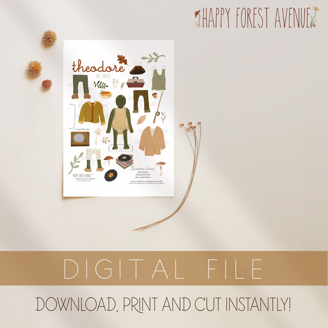 Theodore the Turtle Paper Doll Printable Digital Download Kid Craft - Etsy