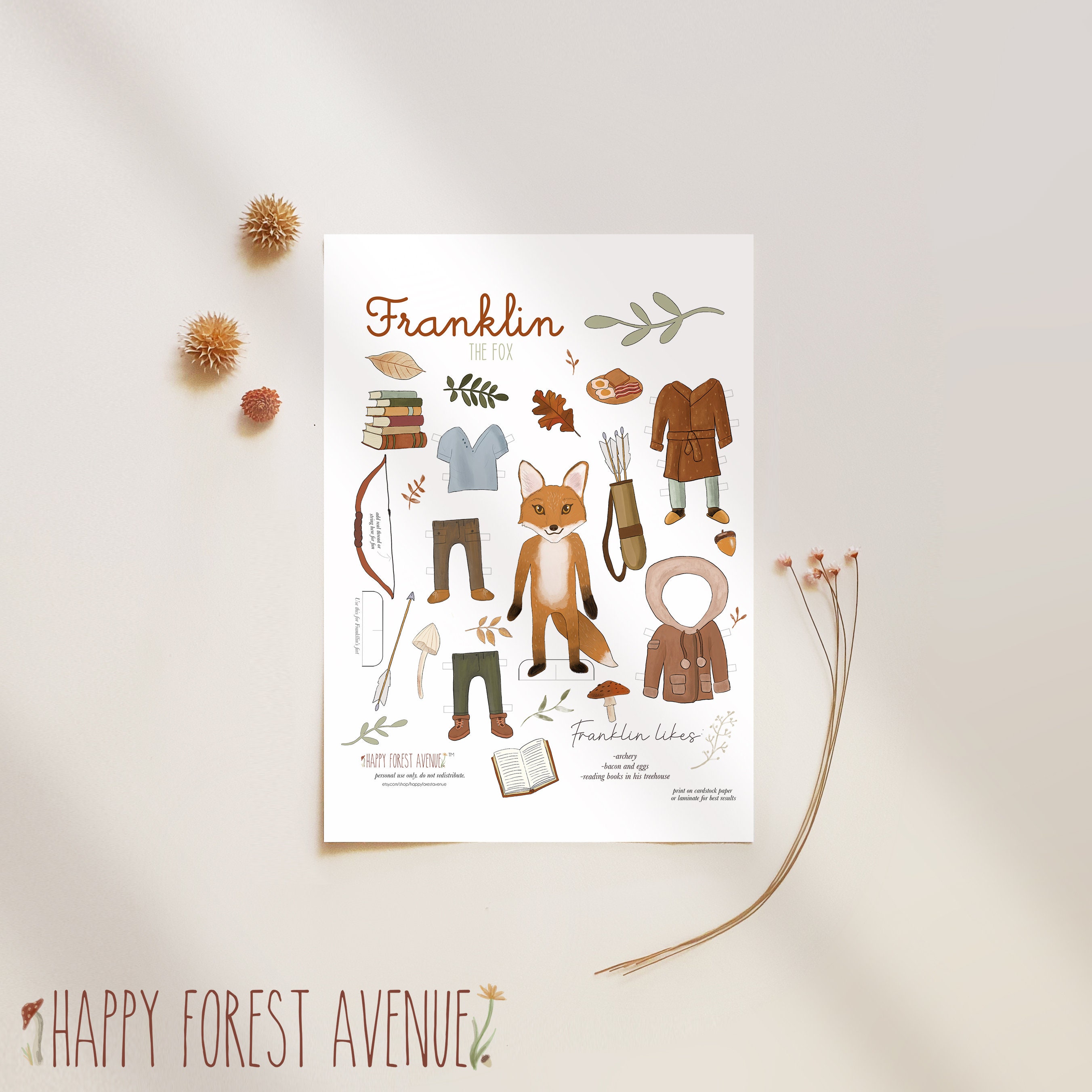 Franklin the Fox Paper Doll Printable Digital Download Kid Craft - Etsy