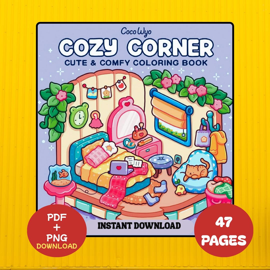 Cozy Corner Coloring Page PDF PNG | 47 Pages of Cozy Scenes Digital ...