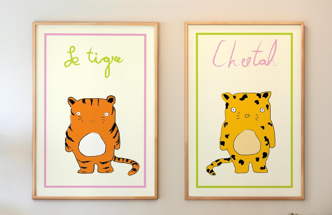 Set of 2 Wild Cat Posters Kids Animal Wall Art Jungle Cats Wall Art - Etsy