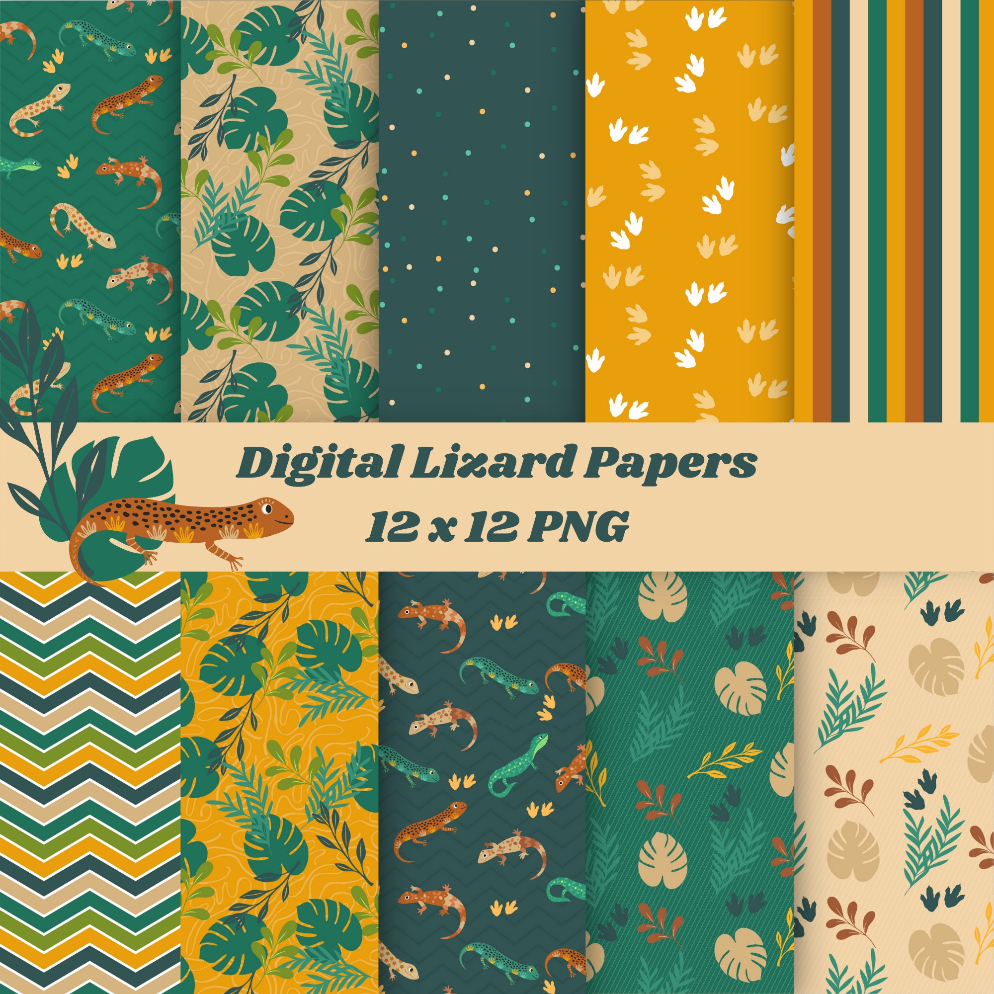 Digital Lizard Paper 12x12, PNG, Lizard Seamless, Digital Download ...