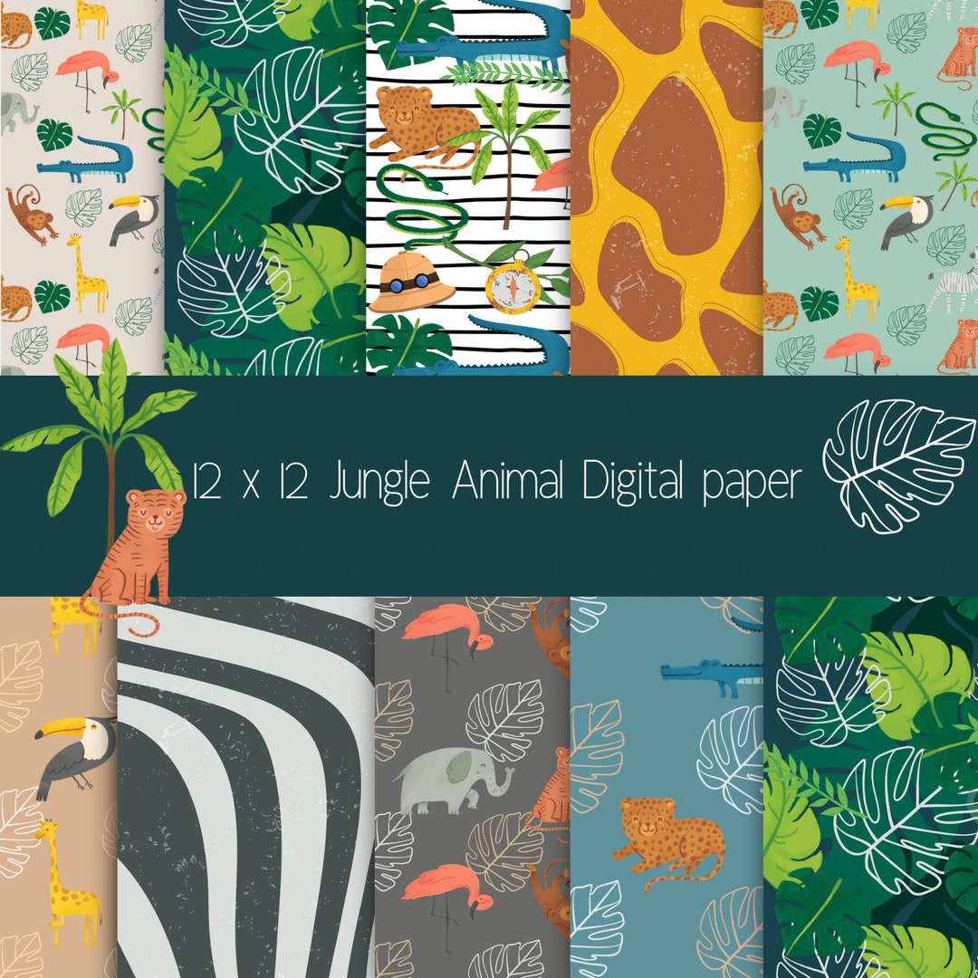 Jungle, Safari Digital Papers, Zoo Animal Seamless 12 X 12 Png Digital ...