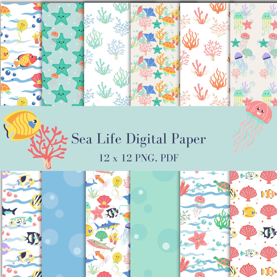 Sea Life Digital Paper, Ocean Life , Under the Sea Digital Papers - Etsy