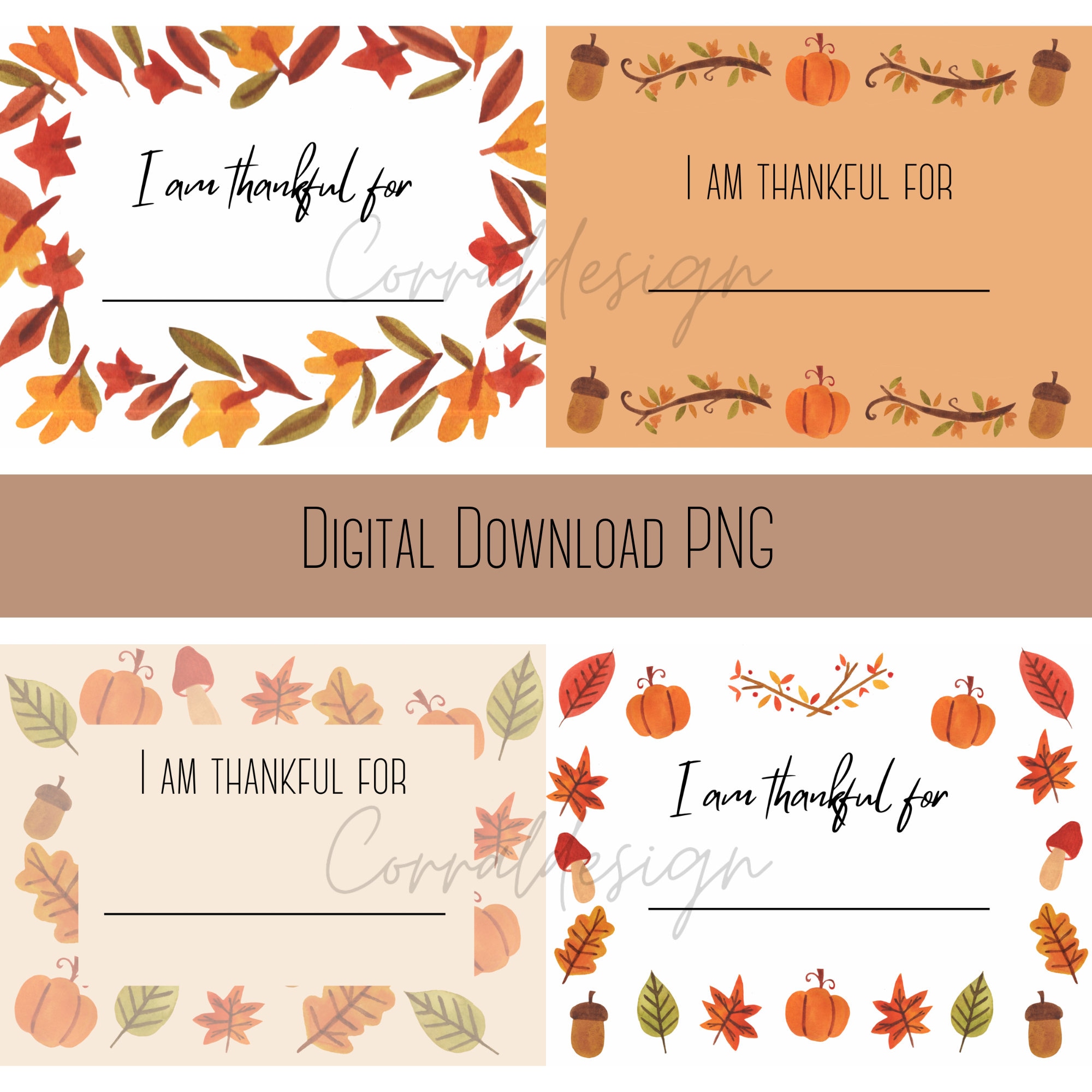I Am Thankful for Card, Thankful for Card, Png, Craft, Watercolor Fall ...