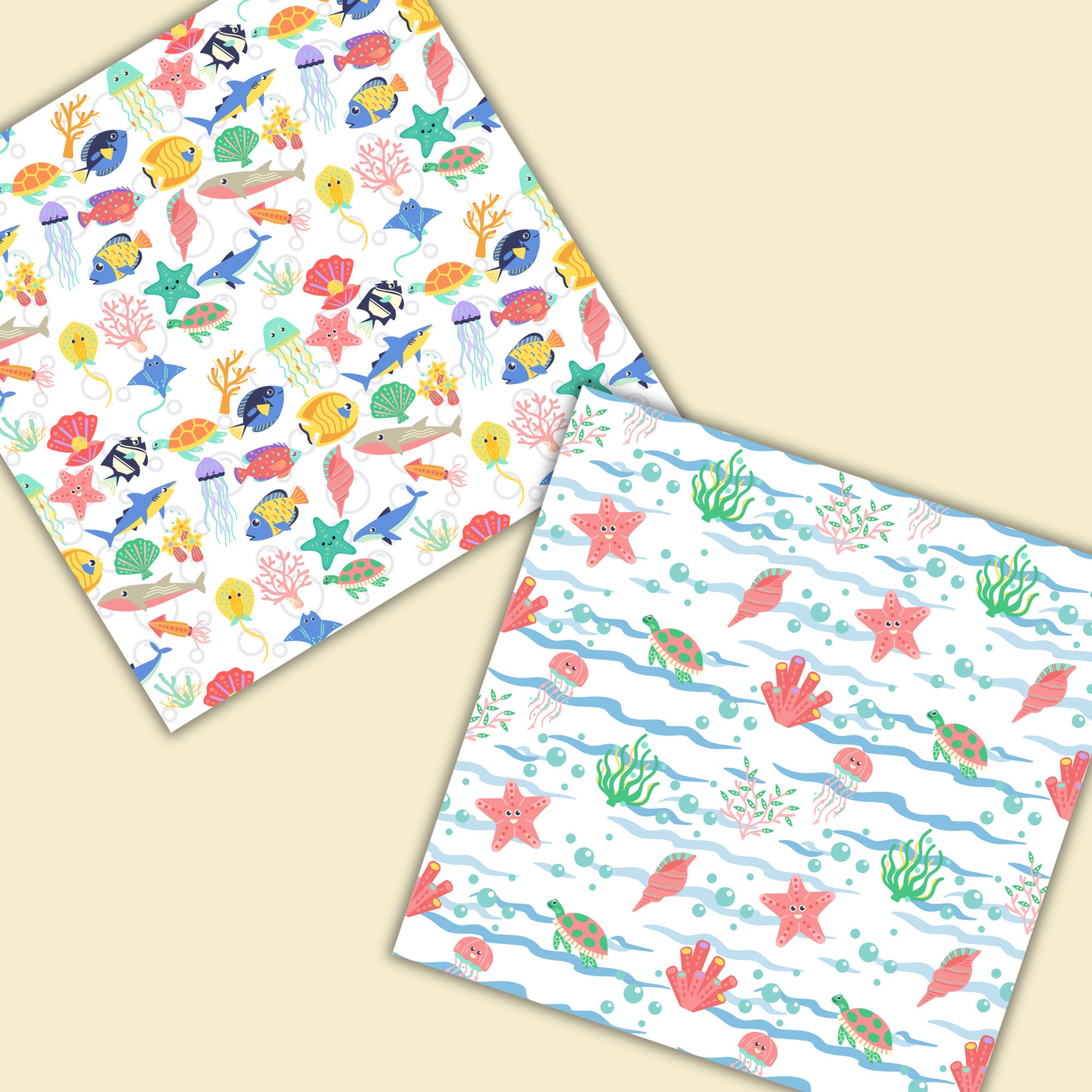 Sea Life Digital Paper, Ocean Life , Under the Sea Digital Papers - Etsy