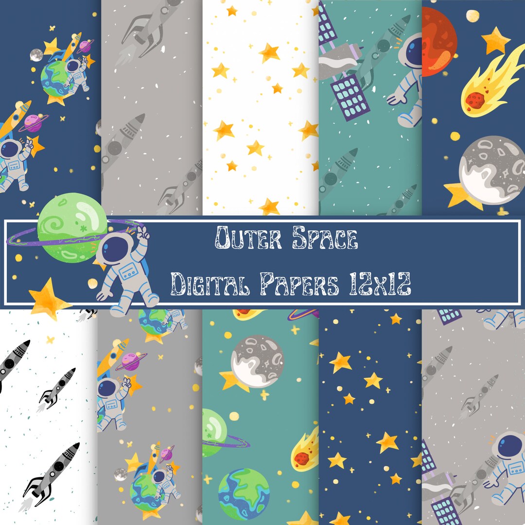 Outer Space Digital Papers, Seamless, Astronaut, Planets - Etsy
