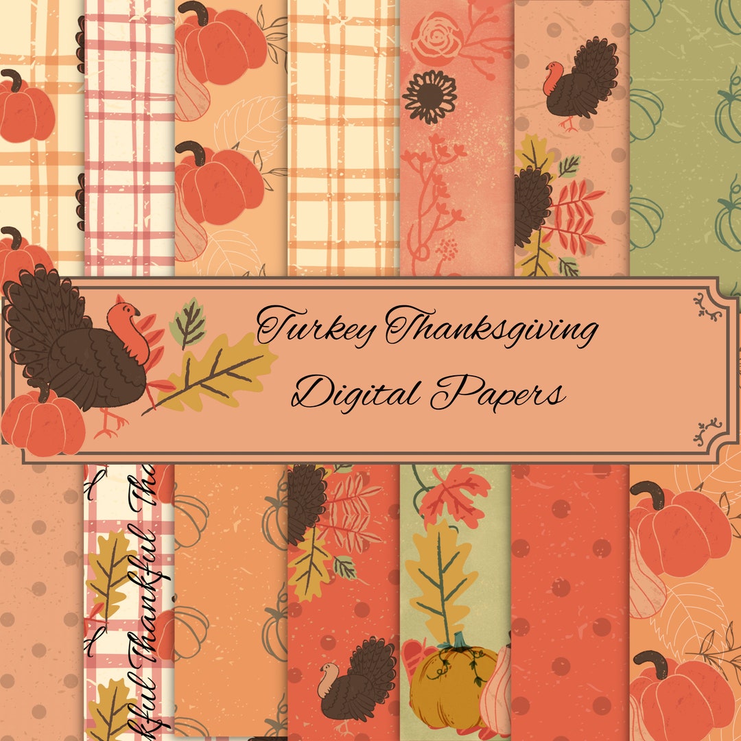 Vintage Turkey Thanksgiving, Watercolor, Fall, Autumn Digital Papers - Etsy