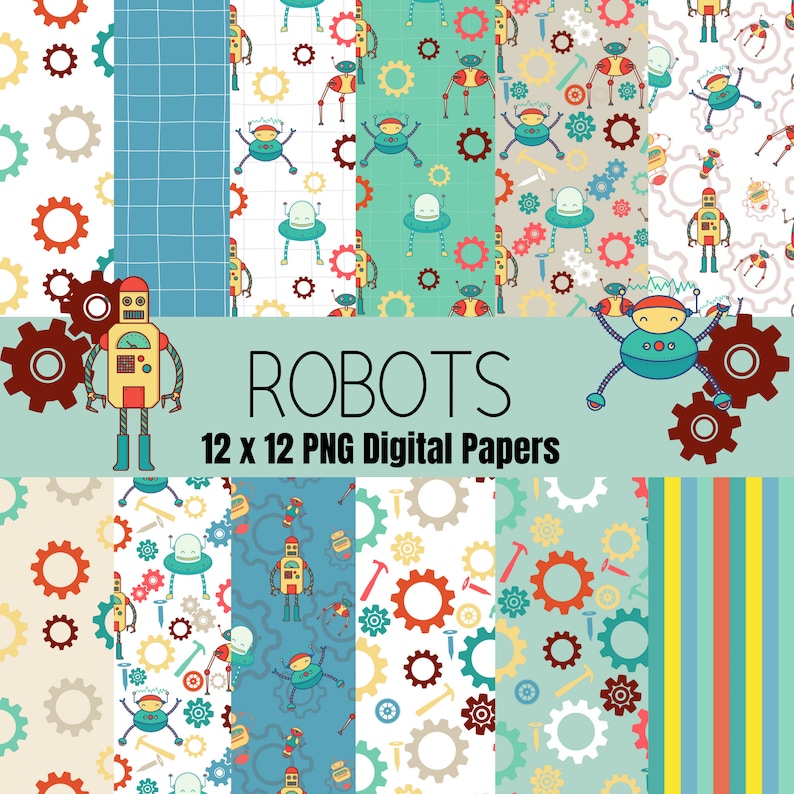 Robot Digital Paper, Seamless, Robot Art and Crafts - Etsy