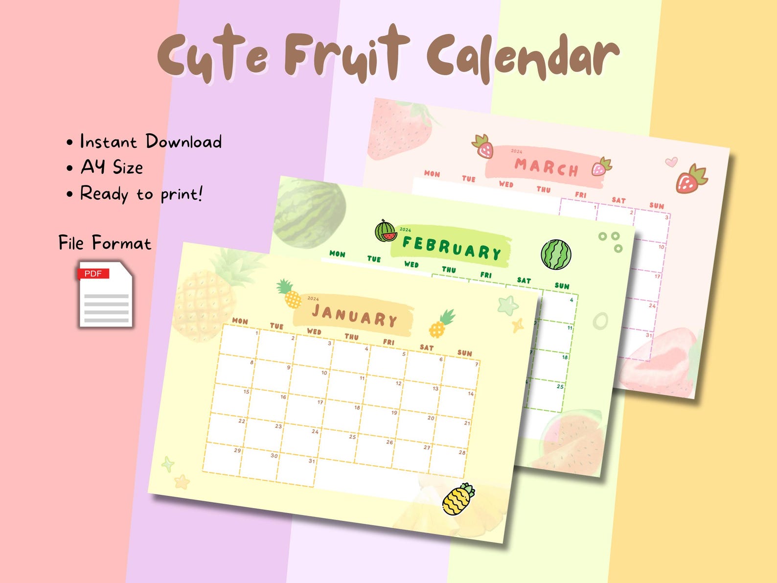 Calender, Strawberry Open Printable Calendar, Open Cute Printable ...