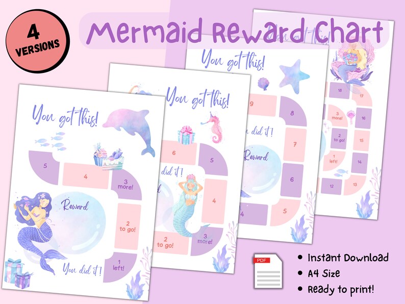Mermaid Reward Chart, Chore Chart, Kid Reward Chart, Printable Reward ...