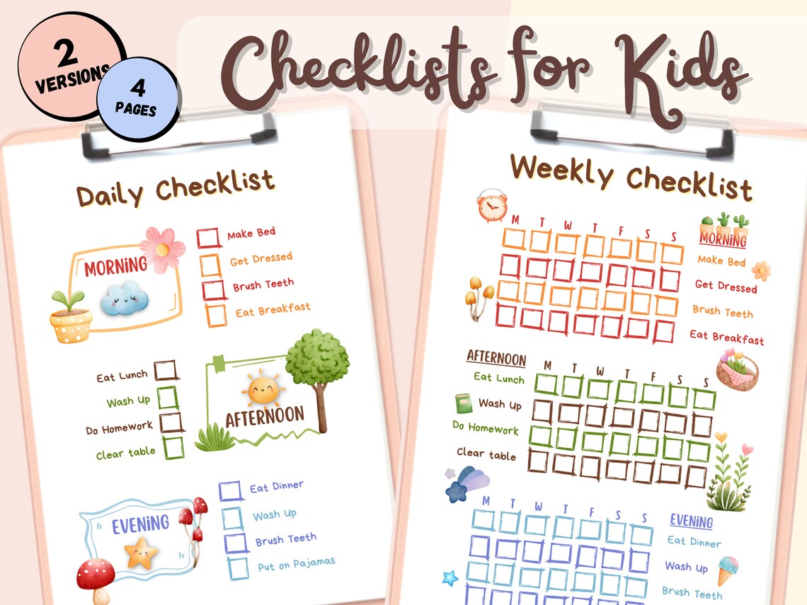 Chore Chart Daily Checklist for Kids Kids Checklist Daily - Etsy