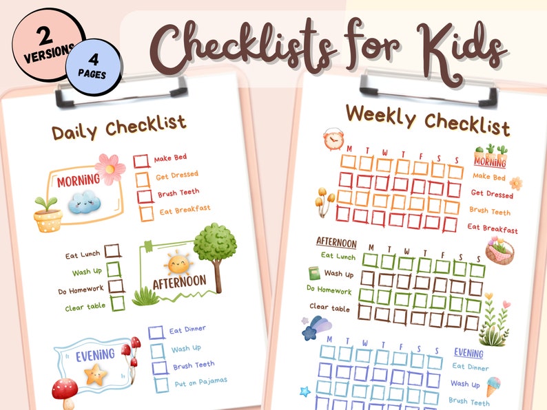 Chore Chart, Daily Checklist for Kids, Kids Checklist, Daily Chores ...