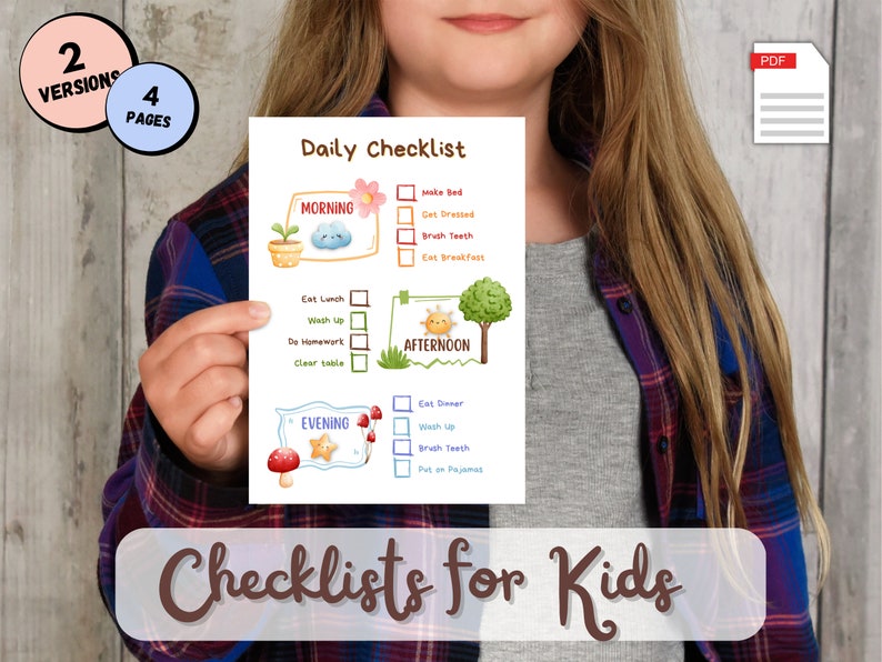 Chore Chart Daily Checklist for Kids Kids Checklist Daily - Etsy