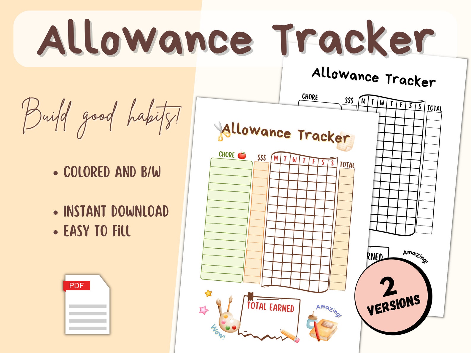 Allowance Tracker for Kids, Allowance Chore Chart, Kids Allowance ...