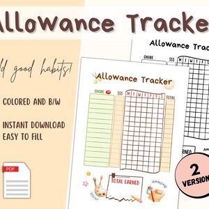 Allowance Tracker for Kids, Allowance Chore Chart, Kids Allowance ...