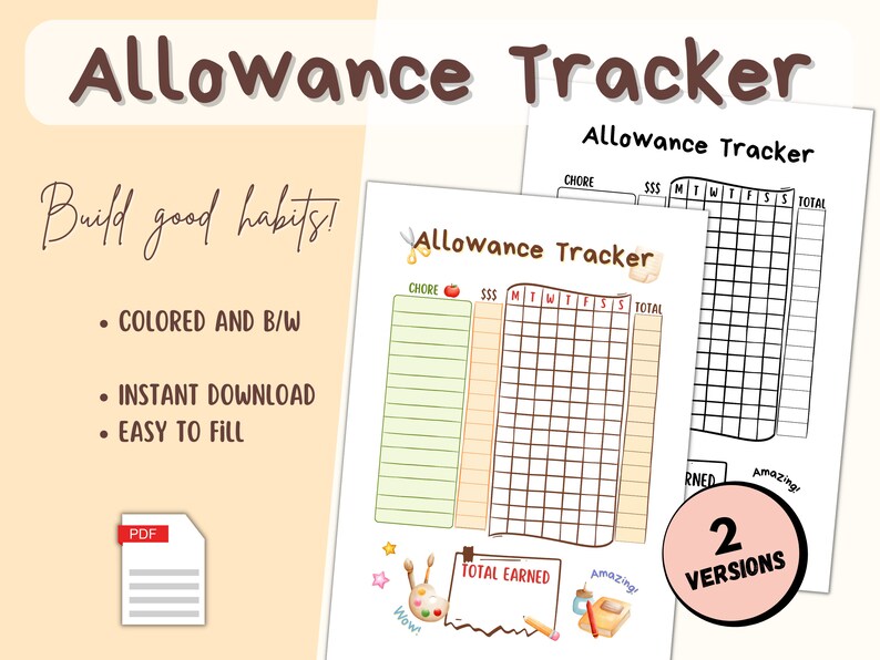 Allowance Tracker for Kids, Allowance Chore Chart, Kids Allowance ...