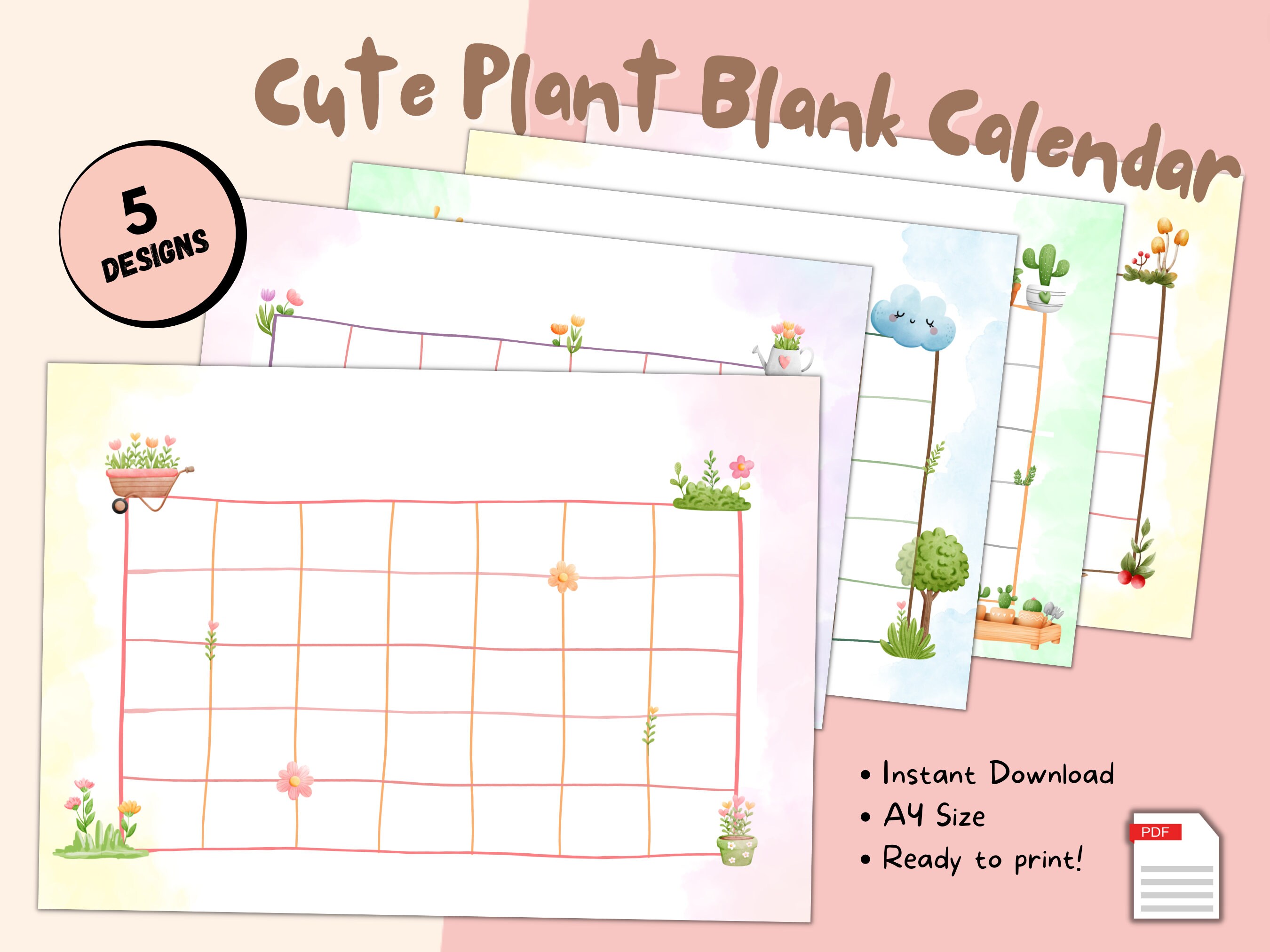 Calender Cute Plants Open Cute Printable Calendar Open Cute - Etsy