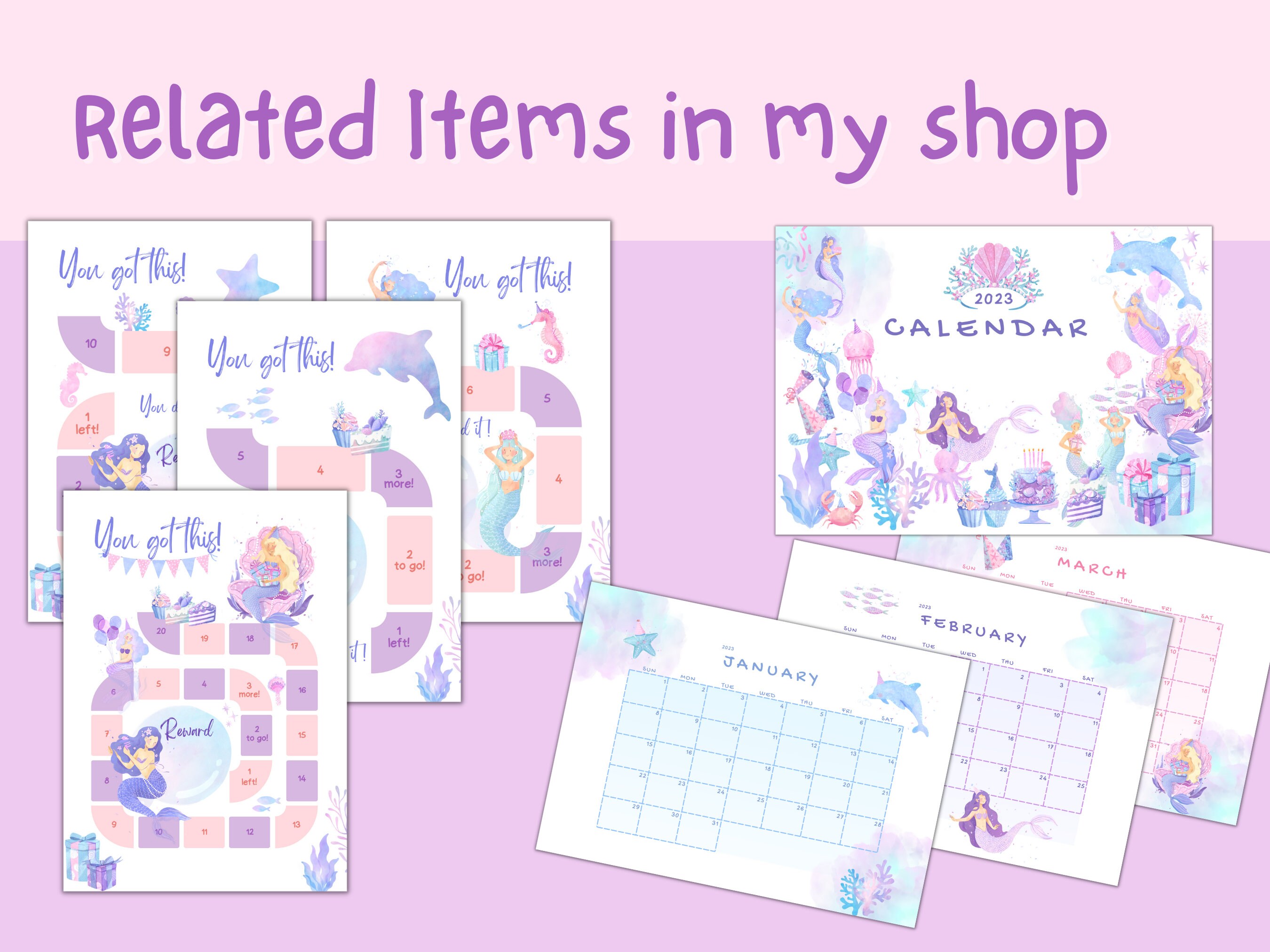 Open Cute Printable Calendar, Blank Calender, Watercolor Mermaids ...