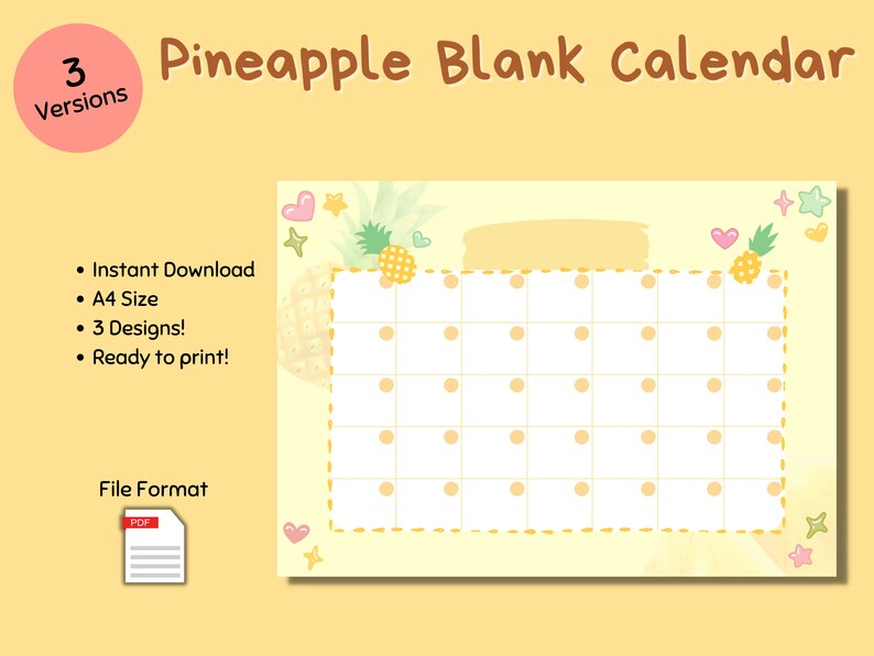 Calender, Pineapple Open Printable Calendar, Open Cute Printable ...