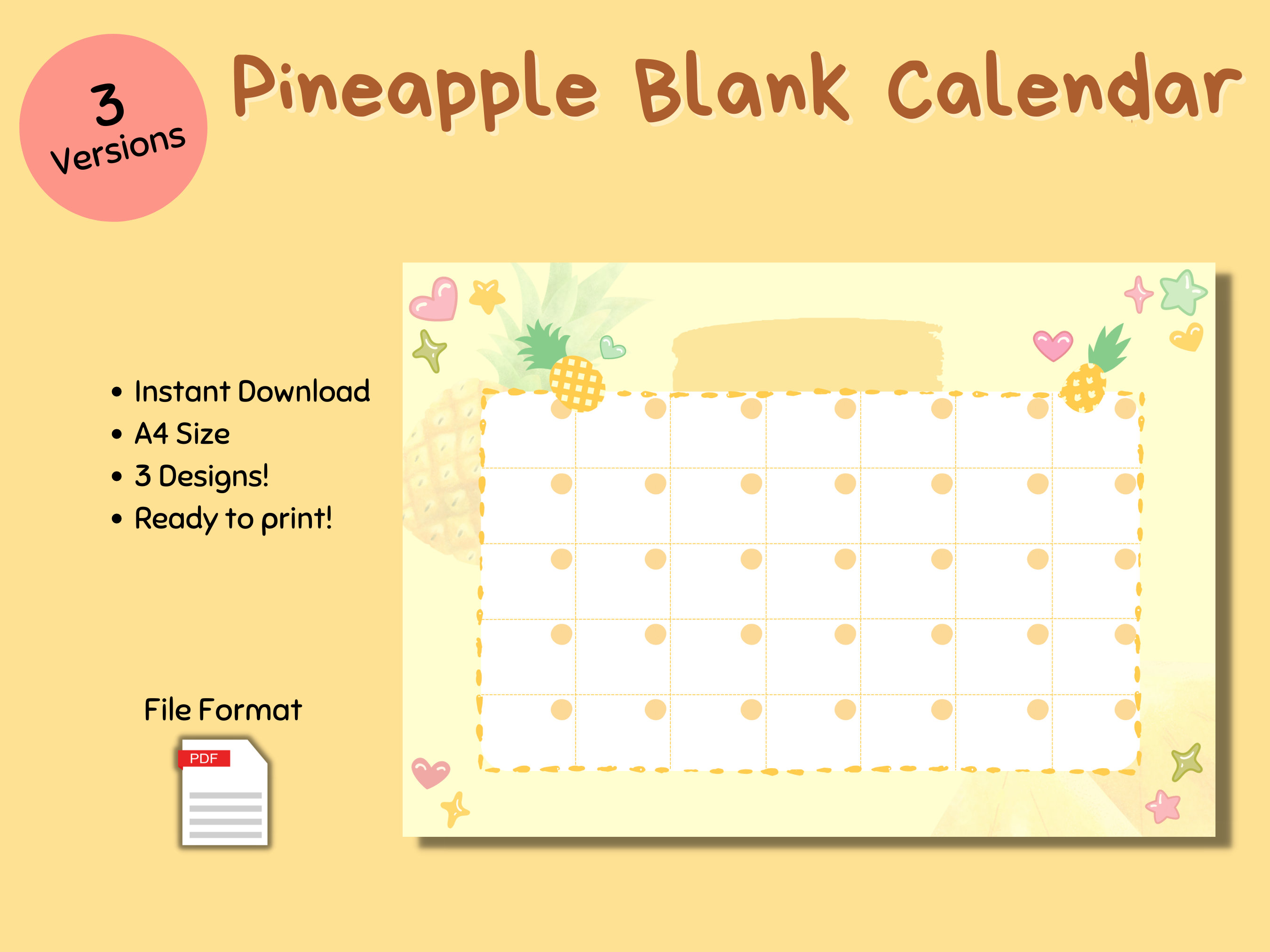 Calender, Pineapple Open Printable Calendar, Open Cute Printable ...