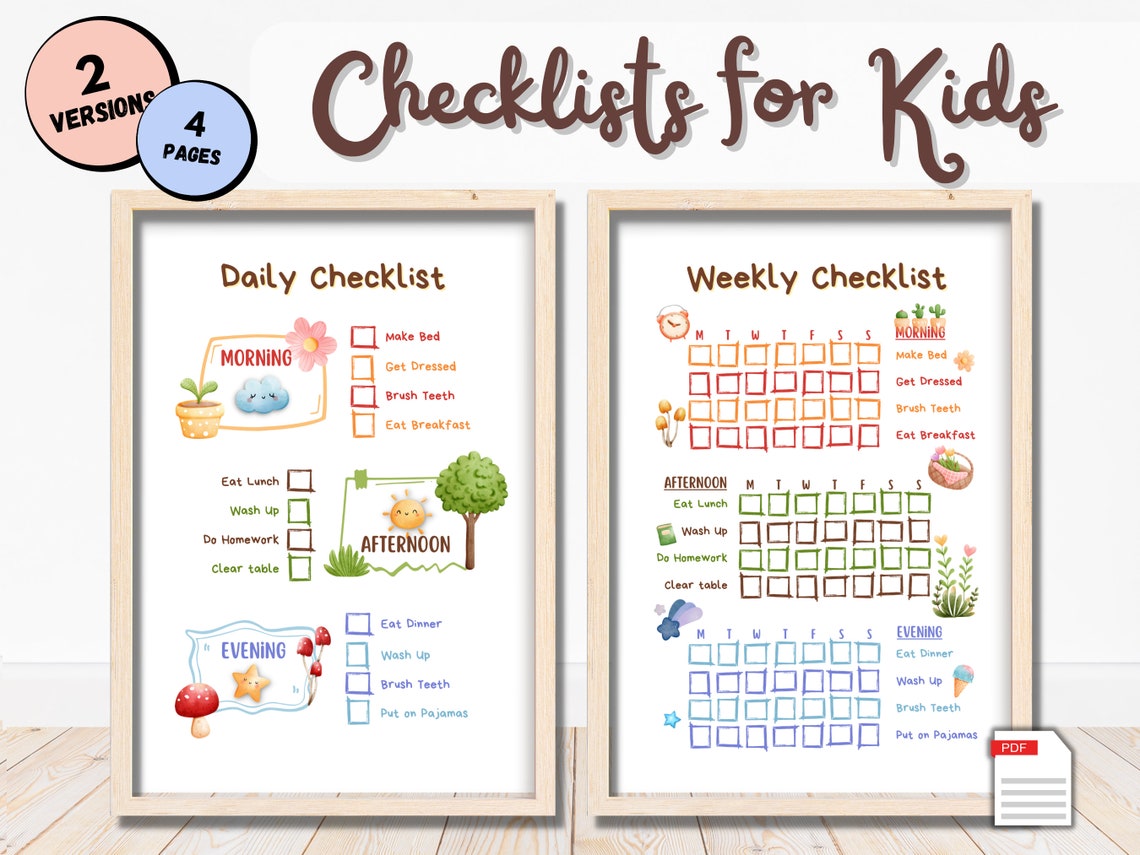 Chore Chart Daily Checklist for Kids Kids Checklist Daily - Etsy