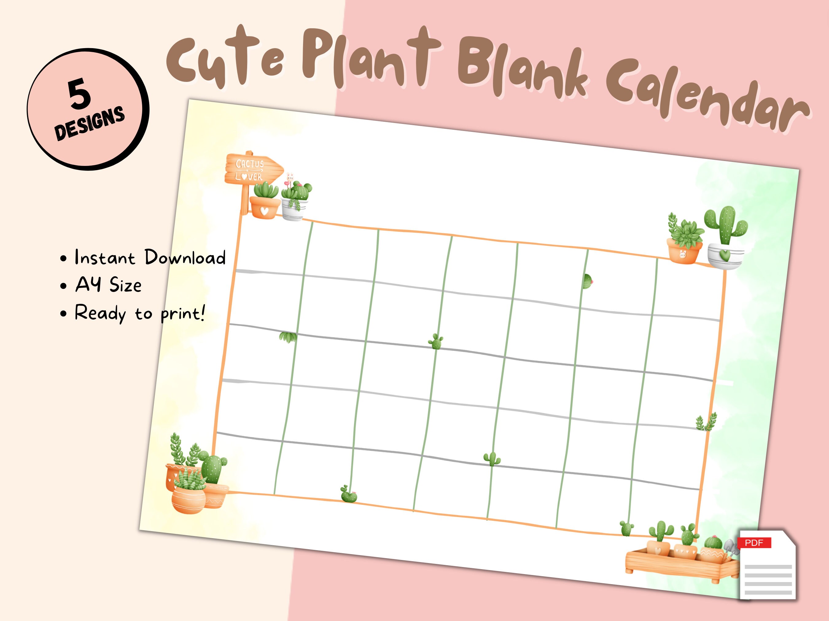 Calender, Cute Plants, Open Cute Printable Calendar, Open Cute ...